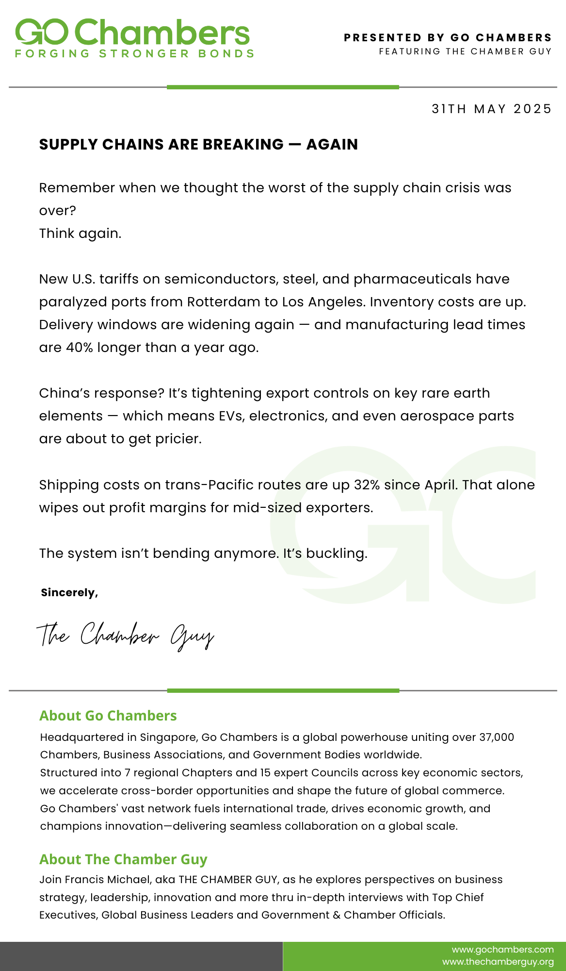 Supply Chains Are Breaking — Again – The Chamber Guy